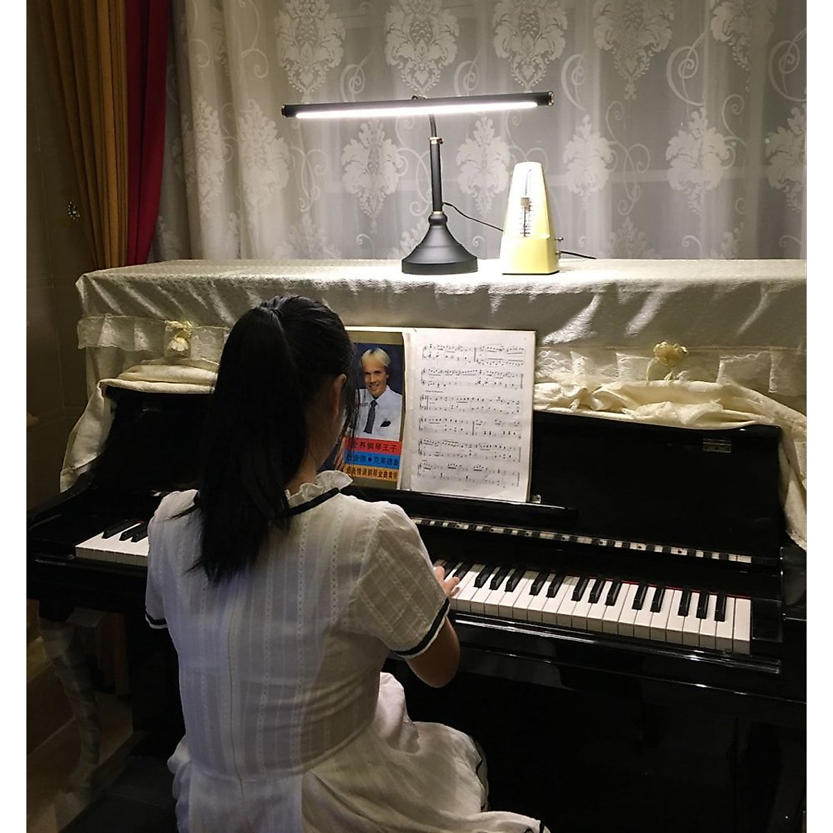 HomeFocus - LED Piano Desk Lamp with Touch Dimmer,Piano Lamp,Desk Lamp,Reading Lamp for Home Office,Adjustable Height,Multi-Functional,LED 5W,3000K,Metal,Black+Bronze,