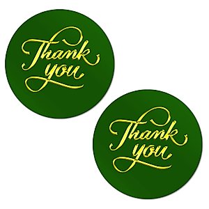 40 Thank You Stickers, 2 Inch Big Round Glossy Labels, Great for Weddings, Bridal Shower, Engagement Party, Birthday, Baby Shower, Party Favors Décor, Tags, Games and Supplies. Made in USA. Green