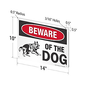 SmartSign 10 x 14 inch “Beware of The Dog” Sign With Graphic, Digitally Printed, 55 mil HDPE Plastic, Red, Black and White, Made in USA