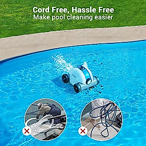 Cordless Robotic Pool Cleaner, Automatic Pool Vacuum with 60-90 Mins Working Time, Rechargeable Battery, IPX8 Waterproof for Above/In-Ground Swimming Pools Up to 861 Sq Ft