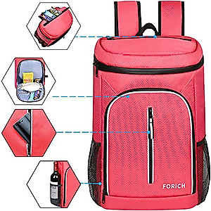 FORICH Soft Cooler Backpack Insulated Waterproof Backpack Cooler Bag Leak Proof Portable Cooler Backpacks to Work Lunch Travel Beach Camping Hiking Picnic Fishing Beer for Men Women (Watermelon Red)