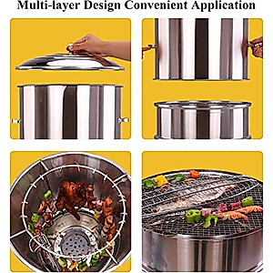 NEWCES Safety Certification Large Barbecues Grills & Smokers Stainless Steel Charcoal Barbecues BBQ Grills Easy to Clean Combination Grill-Smokers for Camping Picnic Travel Garden Terrace Party