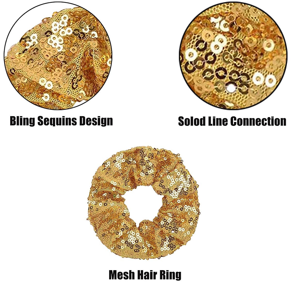 12 Pcs Gold Sequin Scrunchies Bridesmaid Scrunchies Elastics Ponytail Holders Hair Wrist Ties Bands Cloth Scrunchies for Show Gym Dance Party Club Girl Women