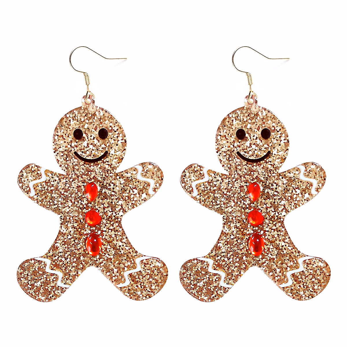 Christmas Gingerbread Man Charm Dangle Drop Earrings Glitter Gold Acrylic Resin Fashion Statement Jewelry Holiday Gift Set Women Xmas Party Favors Decor Accessories