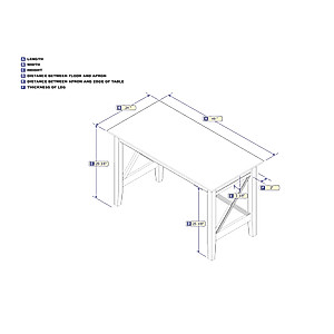 AFI 48" Solid Wood Writing Desk - Sturdy X Design - Home Office Desk Laptop Computer Work Study Table with USB Charger White
