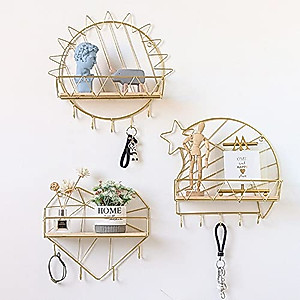 Iron Wall Mounted Storage Shelves,Floating Wall Shelves,Wall Moon Heart Hanging Rack Decorative Display Rack for Living Room Bedroom Kitchen Bathroom (Sun)