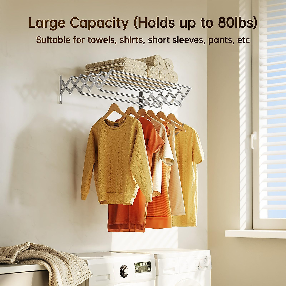 MrToNo Wall Mounted Clothes Drying Racks for Laundry, Collapsible Wall Mounted Clothing Drying Racks,Foldable Drying Rack Clothing, One-Piece Molding (No Assembly Required)