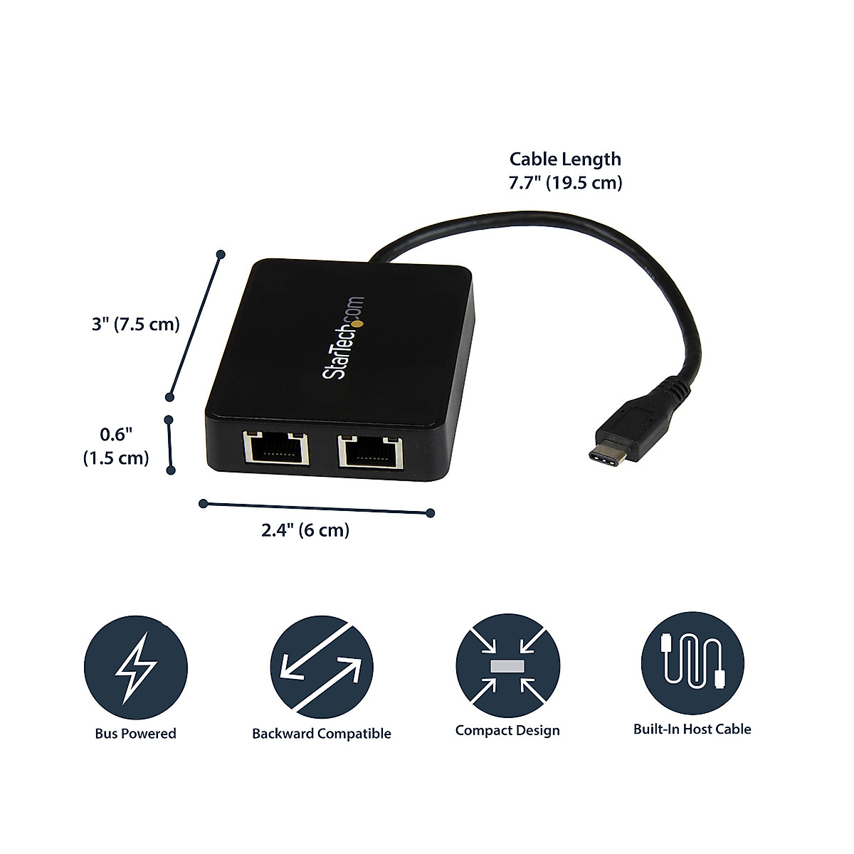 StarTech.com USB-C to Dual Gigabit Ethernet Adapter with USB 3.0 (Type-A) Port - USB Type-C Gigabit Network Adapter (US1GC301AU2R)