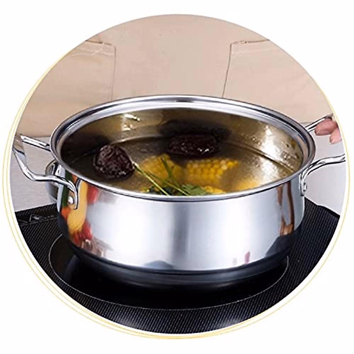 TKUS 3pcsset Stainless Steel Cookware Set Flat Bottom Frying Pan Soup Pot Milk Pot Kit Induction Cooker Cooking Pan for Home Kitchen (2)