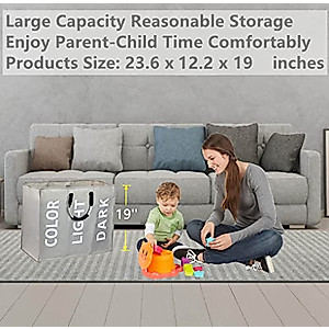 Slim Laundry Hamper 3 Section Sorter with Handles Large Capacity Foldable 19" Tall Waterproof Laundry Basket for Dirty Clothes Storage (light grey)