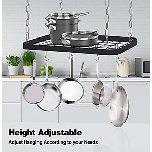 JACKCUBE DESIGN Hanging Pot and Pan Ceiling Rack, Wall Mount Grid Kitchen Pot Organizer Storage Shelves for Utensils, Cookware with 8 S Hooks (24.4 x 11.8 x 1.2 inches)- MK397B