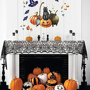 Halloween Table Runner Spiderweb Black Lace Table Runner Halloween Table Lace Decoration for Masquerade, Dinner Party, Costume Party, Scary Movie Nights Table Decorations, 18 X 72 Inch