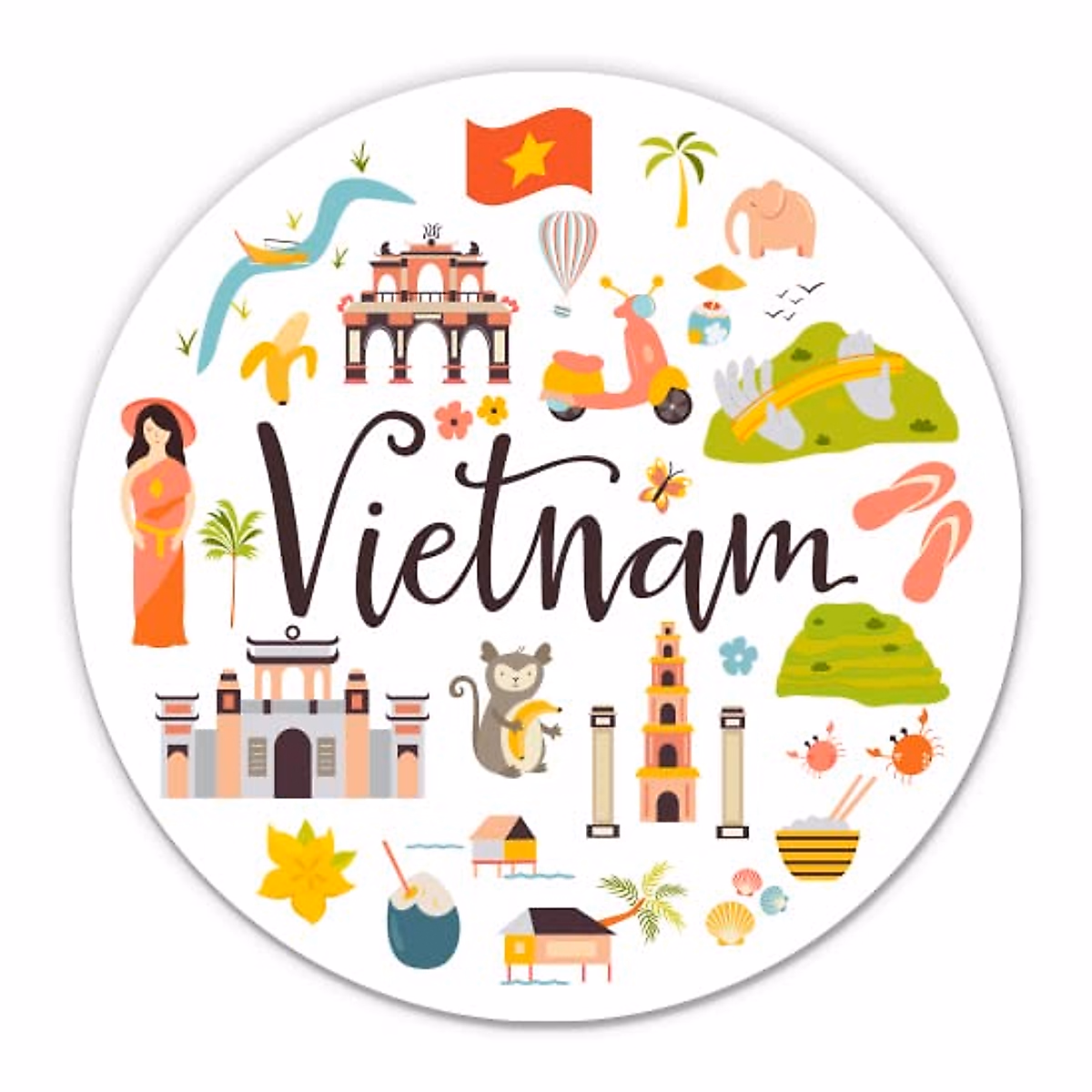 Vietnam Travel - 5" Vinyl Sticker - for Car Laptop I-Pad - Waterproof Decal