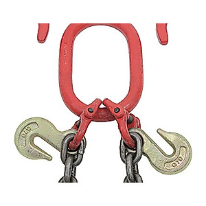 Mytee Products Grade 80 V Bridle Chain, Tow Recovery G80 3/8" x 3' Chain 7100# Lbs, Two 15" J-Hook & Eye Cradle Grab Hook