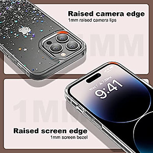 ULAK Designed for iPhone 14 Pro Case Clear Glitter, Bling Sparkly Soft TPU Bumper Hard Cover for Women Girls Transparent Protective Phone Case Compatible with iPhone 14 Pro 6.1'' 2022, Silver Star
