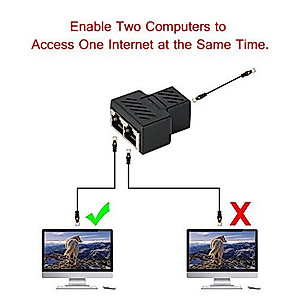 Oxsubor RJ45 Splitter Connectors Adapter 1 to 2 Ethernet Coupler Double Socket HUB Interface Contact Modular Plug Connect Network LAN Internet Cat5 Cat62 Pack (Can't Run Both at The Same TIME)