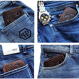 NICKSTON Brown Tooled Genuine Leather Wallet with Floral Motifs Unisex Men Women Crafted Carved Engraved Embossed Strong Stitched Compartments for ID Banknotes Cards Luxury Gift for Her Him