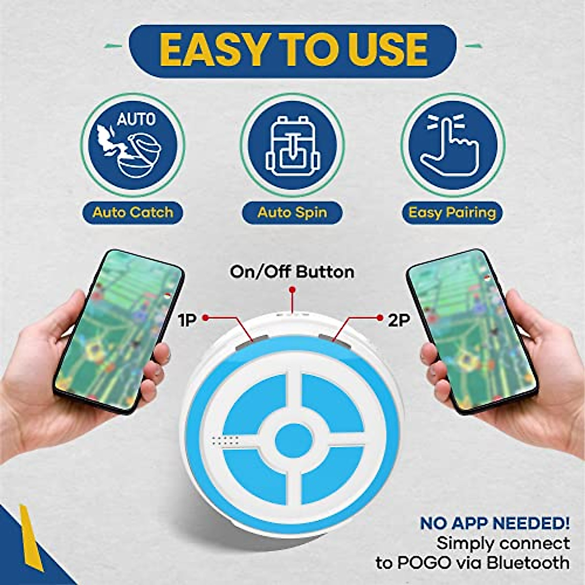 megacom DuoMon 1P/2P for Pokemon Go Auto Catcher No Vibration with Faster Speed, Voice Broadcast Function and one touch Reconnection
