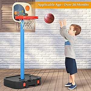 Costzon Toddler Basketball Hoop, 3-in-1 Sports Activity Center w/Ring Toss, Soccer Goal, 4.4Ft-5.2Ft Height Adjustable, Ball & Pump, Baby Indoor Outdoor Basketball Stand Set (Lovely Bear)