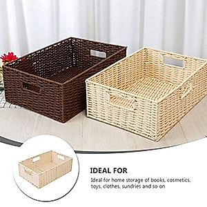 Woven Baskets Tabletop Basket Organizer Woven Basket Picnic Basket Rectangular Desktop Baskets Decorative Woven Basket for Food Flower Gift (Beige) Lidded Basket