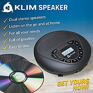 KLIM Speaker + Portable CD Player with Speakers + New 2022 + Walkman + Rechargeable Battery + Portable CD Player with Headphones + CD Player Portable + SD/TF Card + AUX + Ideal Car CD Player