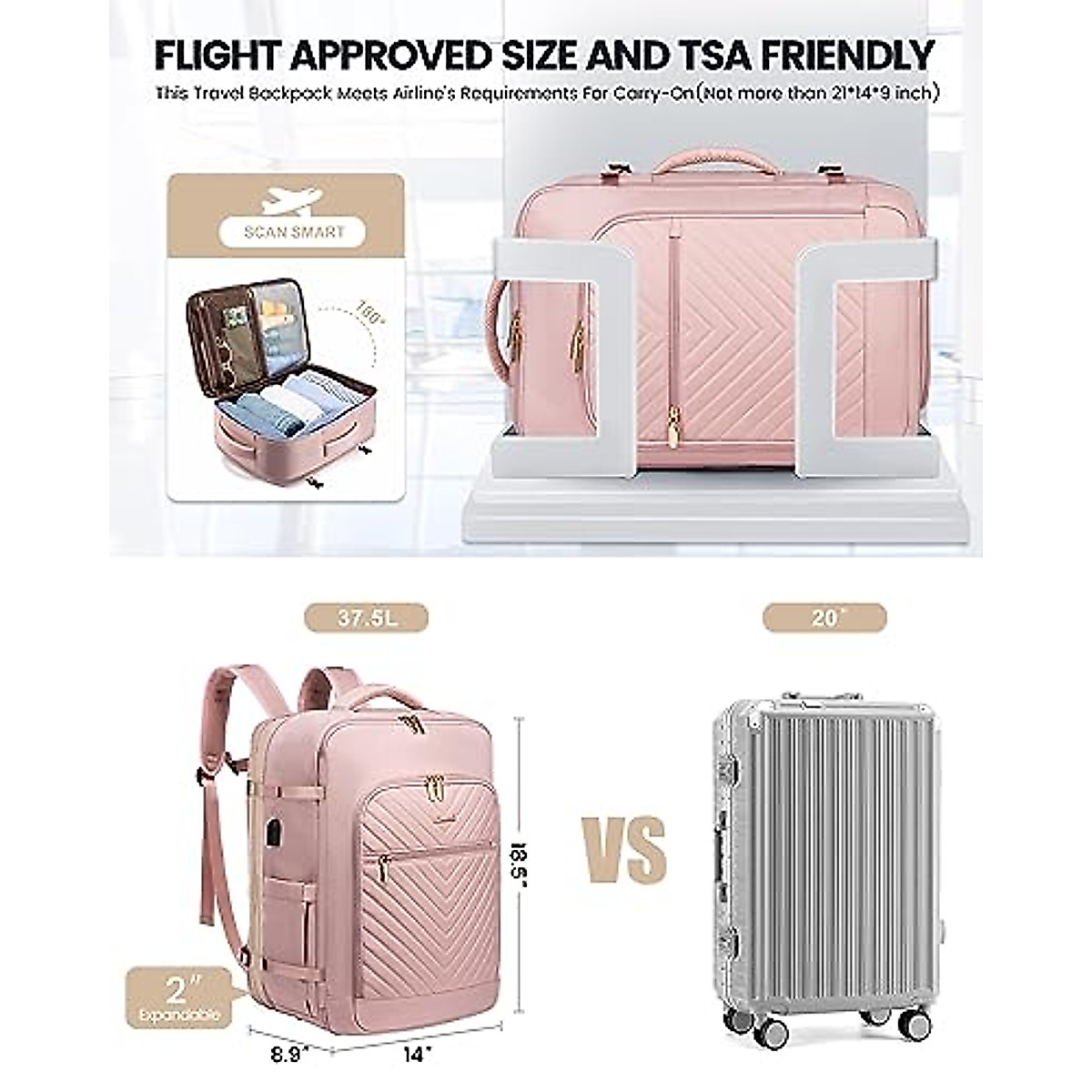 LOVEVOOK Large Laptop Backpack Women,Expandable 30-40L Travel Backpack,Carry On Backpack Flight Approved with Toiletry Bag,Waterproof Backpack Fit 17.3 Inch with USB Charging Port Shoes Compartment