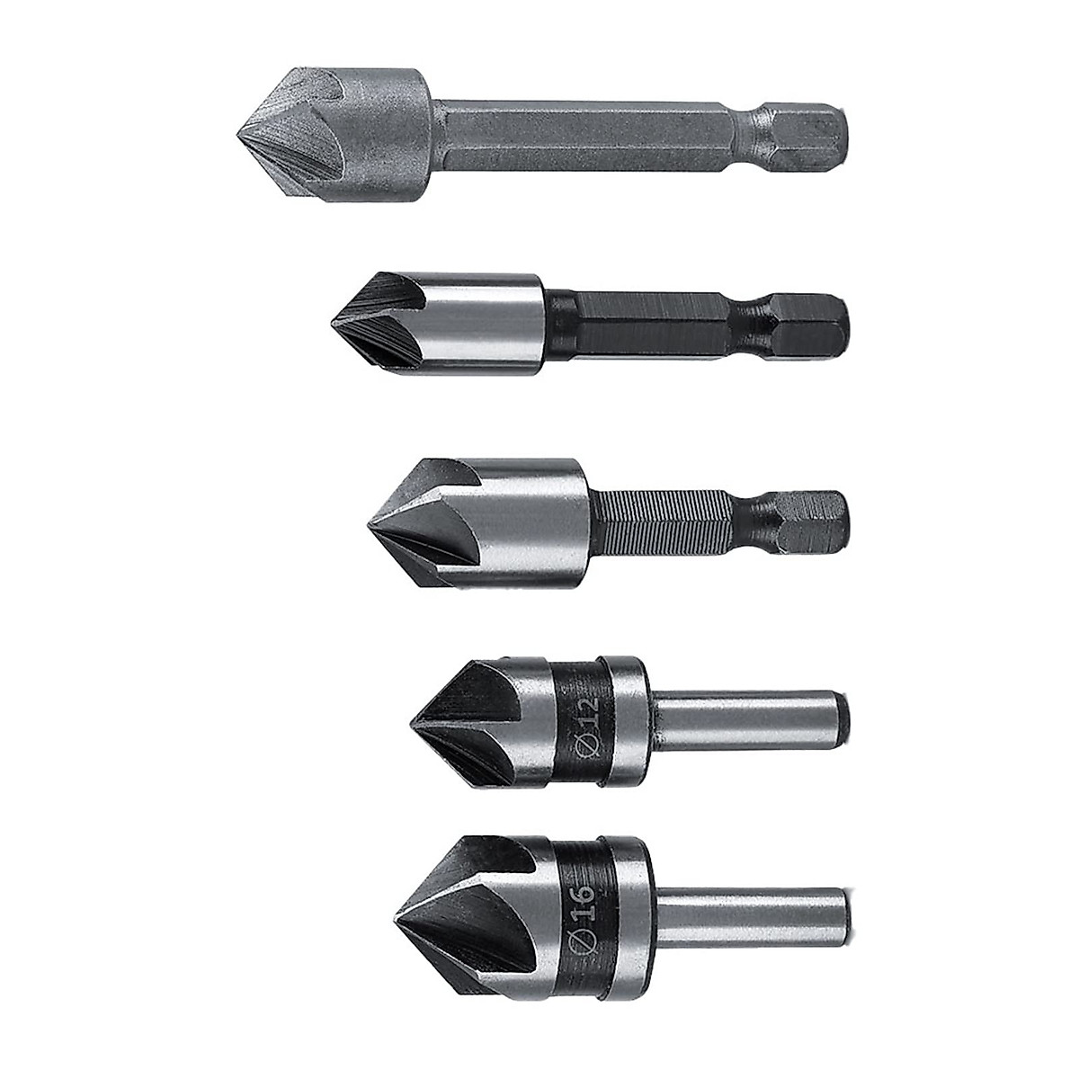 Countersink Drill 5 Pcs 5 Flutes High Speed Steel Chamfering Cutter Automatic Center Punch Bit for Wood