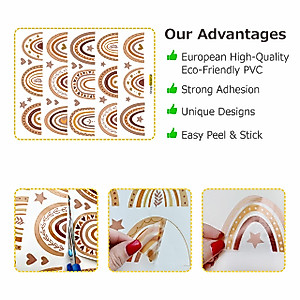 44pcs Boho Small Rainbow Wall Decals for Girls Boys Bedroom Peel Stick - Kids Wall Stickers Playroom Nursery Classroom Daycare Vintage Beige Kids Wall Stickers Playroom Bohemian Removable Wall Decals