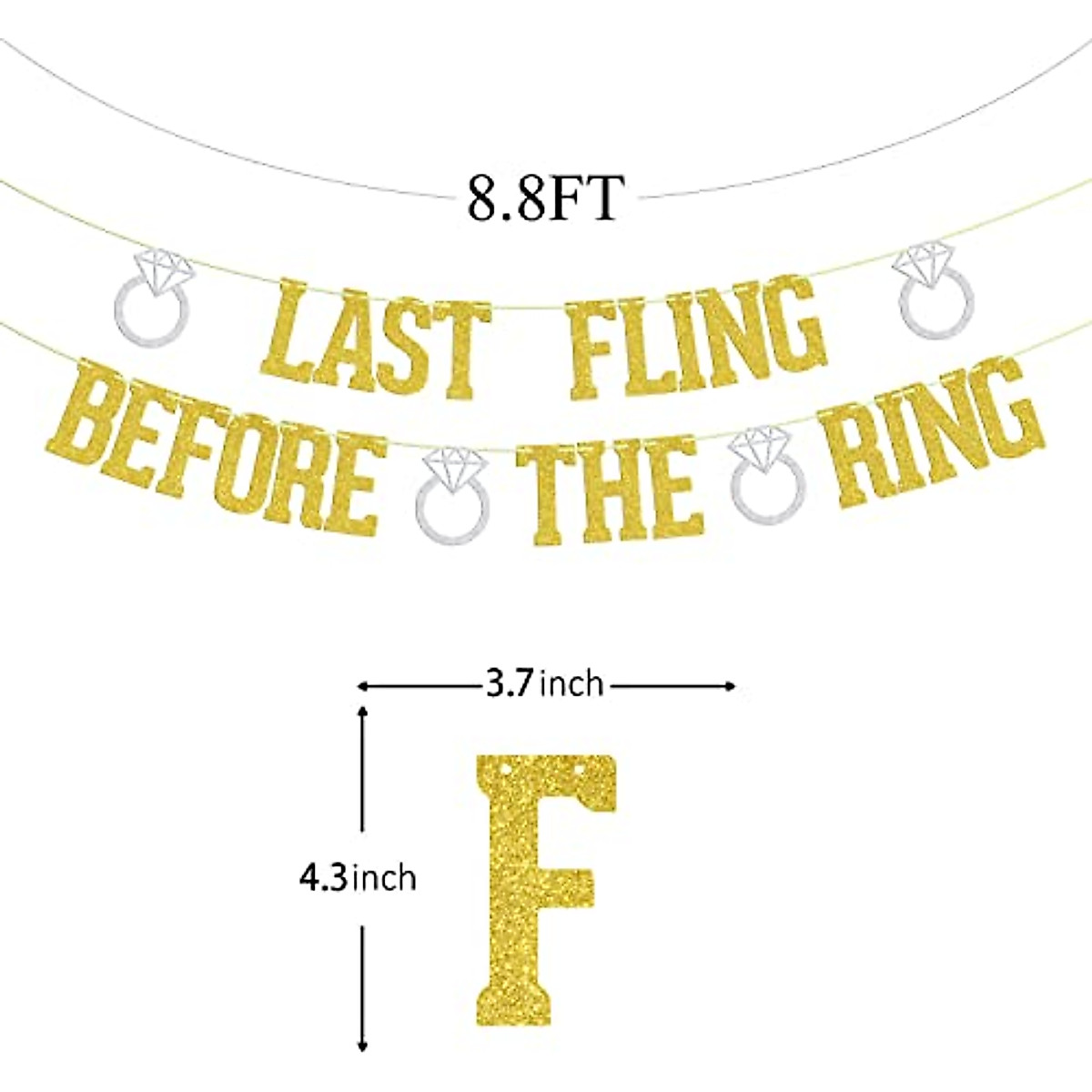 Last Fling Before The Ring Banner Gold & Silver Glitter, Bachelorette Party Decoration Banners, Bachelorette Sign Bachelorette Party Photo Props