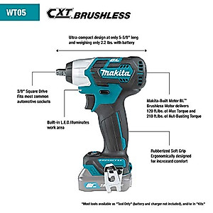 Makita WT05Z 12V max CXT® Lithium-Ion Brushless Cordless 3/8" Sq. Drive Impact Wrench, Tool Only