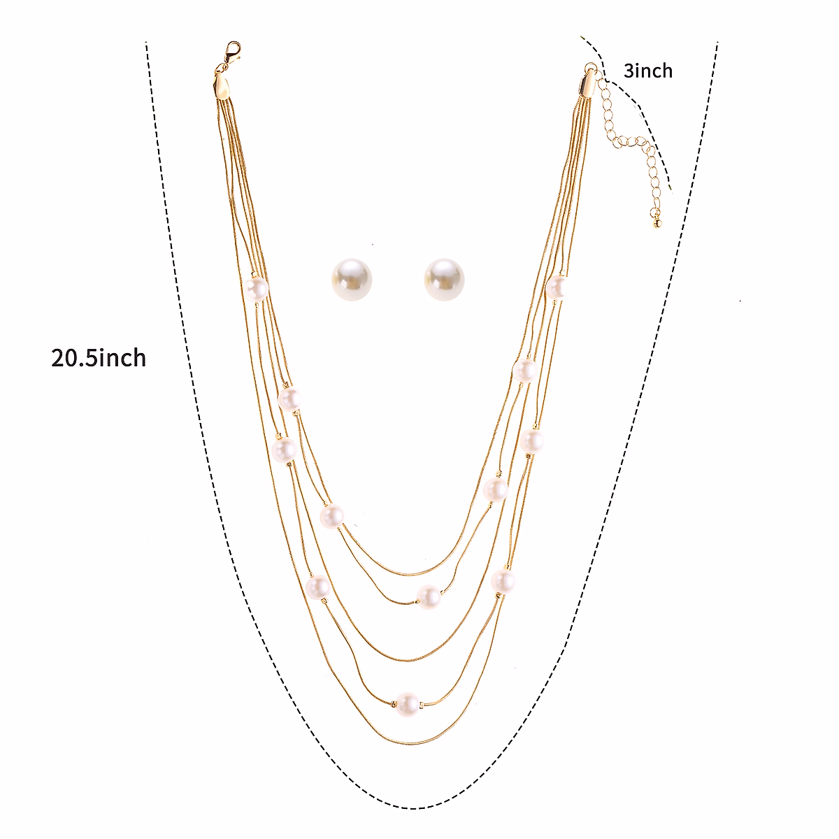 Nicole Miller Pearls Multi-strand Long Necklace Set with Pearl Earrings (Gold/White)