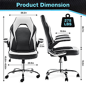 Gaming Chair - Office Chair Mid Back Computer Chair Desk Chair with Flip-up Armrest and Height Adjustable Splicing PU Leather Swivel Home Office Desk Chair with Lumbar Support for Adults