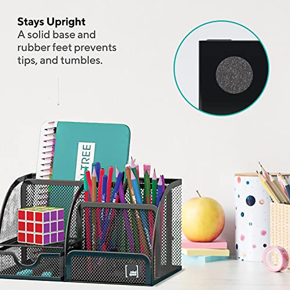 Mindspace Desk Organizer for Office Desk Organizers and Accessories with 6 Compartments + Drawer | The Mesh Collection, Black
