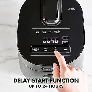 GreenPan Healthy Ceramic Nonstick Rice Quinoa Steel Cut Oats & Grains Cooker,Easy Meal Presets,4 Cups Uncooked (8 Cooked),Cool Touch,Compact,Warms, Steam,Removeable Bowl,Spatula Ladle&Cup, Matte Black