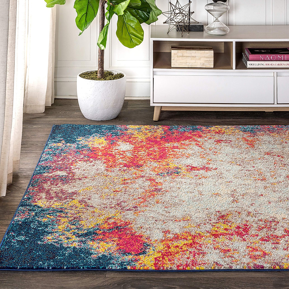 JONATHAN Y CTP107A-8 Contemporary POP Modern Abstract Cream/Blue 8 ft. x 10 ft. Area Rug Contemporary, Transitional, Bohemian, Perfect for Home, Living Room, Kitchen, Bedroom