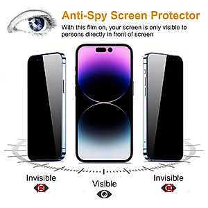 Pehael [2+2 Pack] iPhone 14 Pro Max Privacy Screen Protector with Camera Lens Protector Full Coverage Anti-Spy Tempered Glass Film 9H Hardness Upgrade Edge Protection Easy Installation Bubble Free Specially Designed for iPhone 14 Pro Max [6.7 inch]