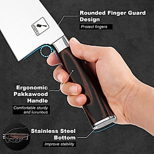 imarku 7-inch Sharp Chef Knife, Japanese SUS440A Stainless Steel Cleaver Knife Butcher Knife with Pakkawood Handle - Vegetable Knife Kitchen Knife in Gift Box