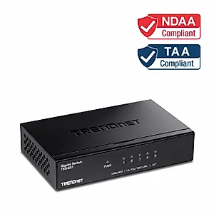 TRENDnet 5-Port Gigabit Desktop Switch, TEG-S51, 5 x Gigabit RJ-45 Ports, Ethernet Splitter, 10Gbps Switching Capacity, Fanless Design, Metal Enclosure, Lifetime Protection, Black