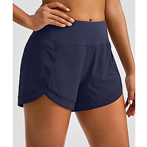 Women's Running Shorts High Waisted Quick-Dry 3 Inch Gym Workout Athletic Shorts for Women with Zipper Pocket(Navy Blue, XS)