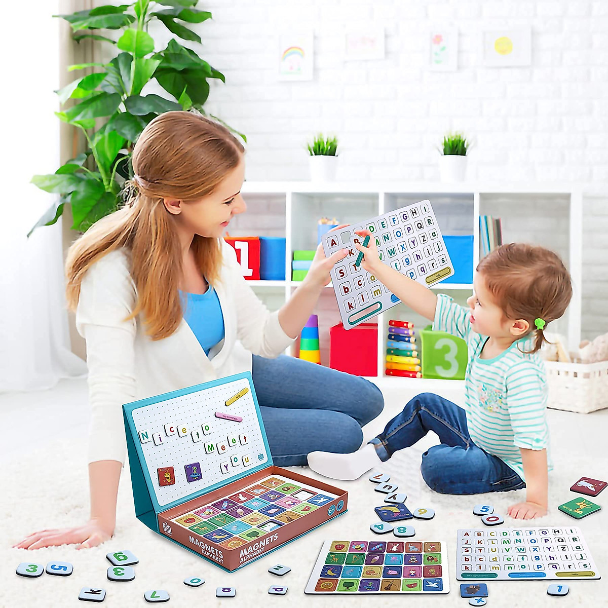 161Pcs Magnetic Letters Numbers Foam Magnets Funny Alphabet Magnets for Fridge Baby Magnets with Zoo and Farm Animals Educational Toy with Magnet Board Spelling Learning Preschool Toy