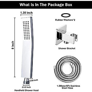 Brass Hand Held Shower Head, Luxury High Pressure Showerhead Kit with Wall Connector and Hose Set, for Bathroom Showering System Contemporary Square Style (Chrome Finish)