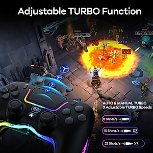 Rotacess Wireless Controller for PS4/Slim/Pro with Cool LED Light, Programming Back Button, Adjustable Turbo, Vibration and Motion