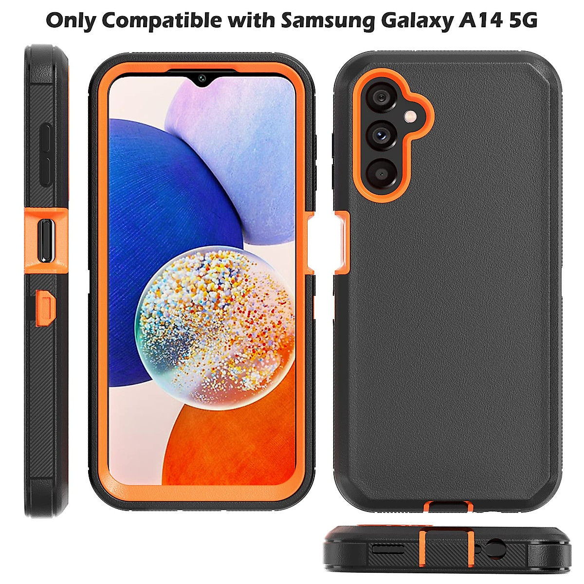 TASHHAR Phone Case for Samsung Galaxy A14 5G case,Heavy Duty Hard Shockproof Armor Protector Case Cover with Belt Clip Holster for Samsung A14 5G 2023 Phone Case (Black+Orange)