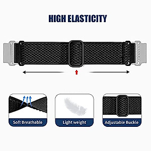 Easuny 22mm Watch Bands Compatible for Samsung Galaxy Watch 3 45mm Band/Galaxy Watch 46mm/Gear S3 Frontier, Stretchy Adjustable Elastic Nylon Woven Loop Wristband for Men Women, Black