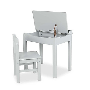 Melissa & Doug Wooden Lift-Top Desk & Chair - Gray , Grey - Toddler And Kids , For Ages 3+ With Self-Containted Storage And Chair Set