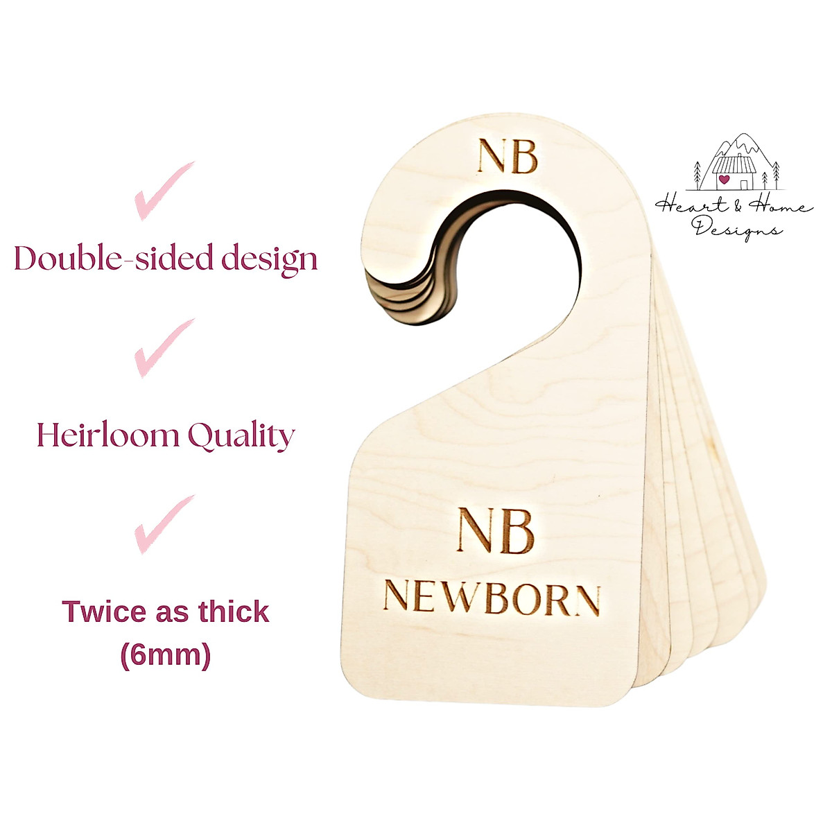 Heart and Home Designs - Modern Double-Sided Baby Closet Dividers, Nursery Closet Organizers – Set of 7 Durable Baby Closet Size Dividers - Size Newborn to 24 Months