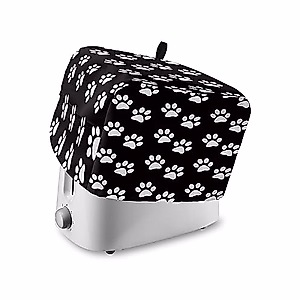 Toaster Cover, 4 Slice Toaster Cover Dog Paw Prints Black and White Kitchen Small Appliance Covers, Dust and Machine Washable Bread Maker Cover (12w X 11d X 8h)