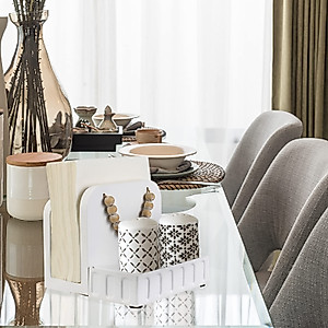 Karisky Rustic Napkin Holder with Salt and Pepper Shakers Holder, Boho 2-in-1 Solid Real Wood and Metal Napkin Caddy with Non-Slip Base for Tables, Kitchen Countertop, White