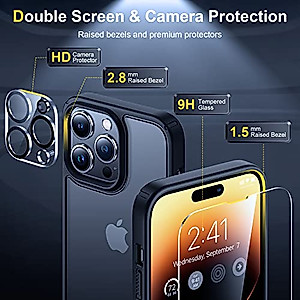 Humixx [5 in 1 Shockproof for iPhone 14 Pro Max Case, [2X Screen Protector + 2X Lens Protector] [Military Drop Protection] Silicon Slim Thin Translucent Matte iPhone 14 Pro Max Phone Case 6.7'' Black