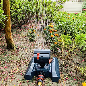 Eden 94125 Adjustable 4-Way Mini Turbo Oscillating Sprinkler W/Quick Connect Starter Set, 16 Nozzle, Covers up to 4,069 sq. ft. Heavy Weight Base